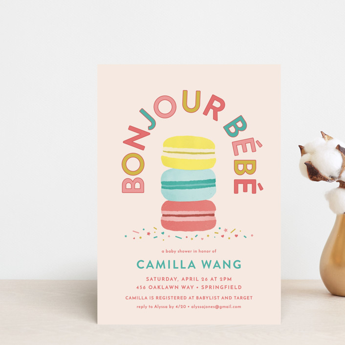 Bonjour Macarons Baby Shower Postcards by Olivia Raufman | Minted