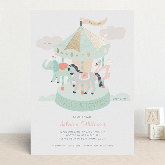 baby carousel Foil-Pressed Baby Shower Invitations by peetie design ...