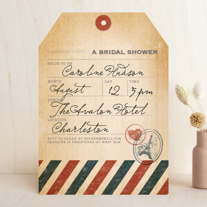 Vintage Pack Your Bags Bridal Shower Invitations by Dawn Jasper | Minted