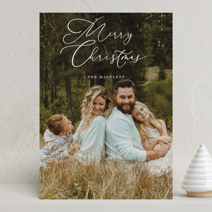 delicate holiday script Christmas Photo Cards by Baumbirdy | Minted