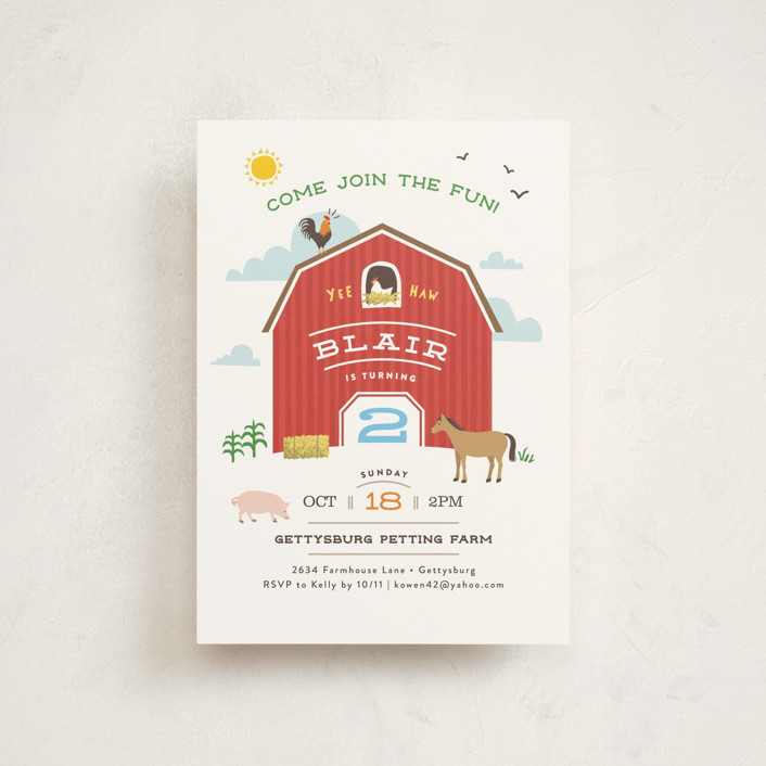 Big Red Barn Petite Children's Birthday Party Invitations by Jennifer ...