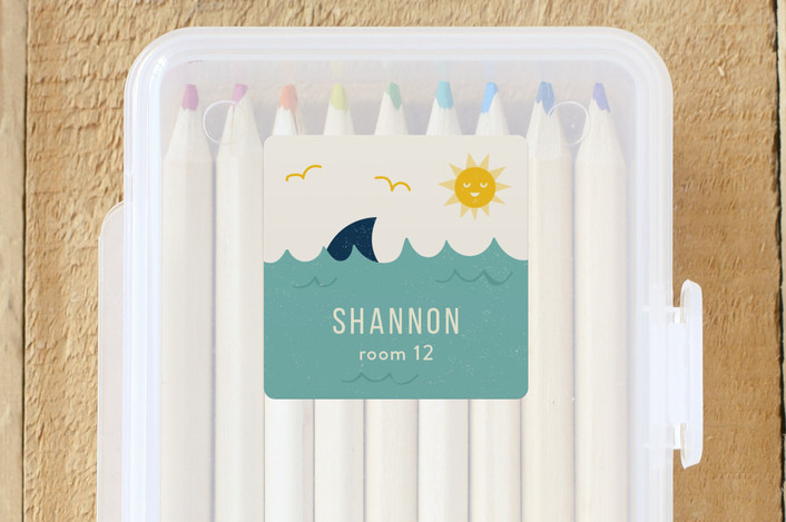 Shark Fin Custom Name Labels by Kelsey Cashman | Minted