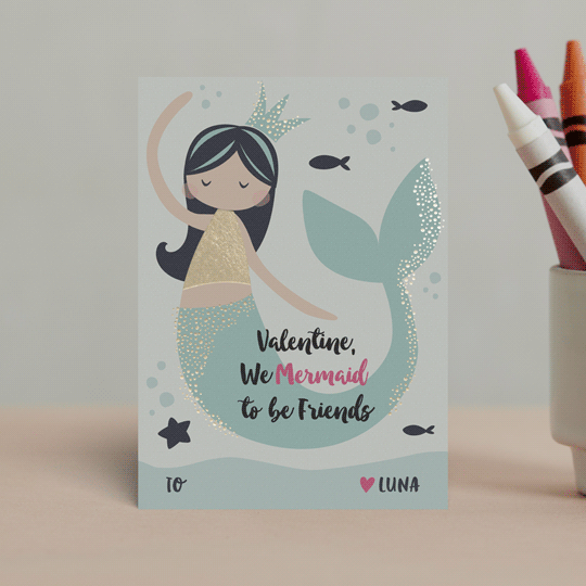 Glitter Mermaid Foil Valentine Cards by peetie design | Minted