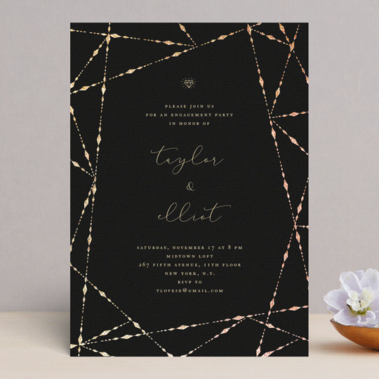 Geometric Diamonds Foil-Pressed Engagement Party Invitations by ...