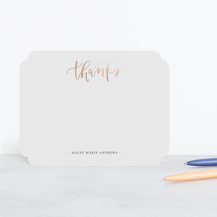 Handlettered Thanks Foil-Pressed Stationery by Olivia Goree | Minted