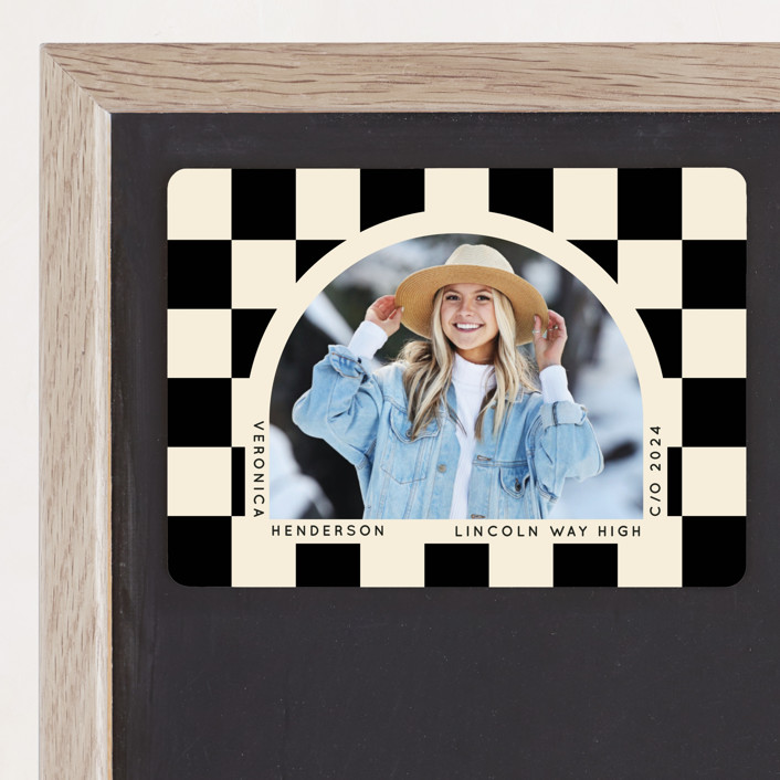 Checkered Arch Graduation Announcement Magnets by Baumbirdy | Minted