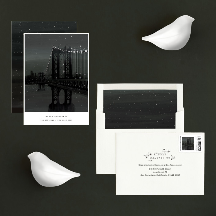 Manhattan Bridge Foil-Pressed Holiday Cards by Jennifer Lew | Minted