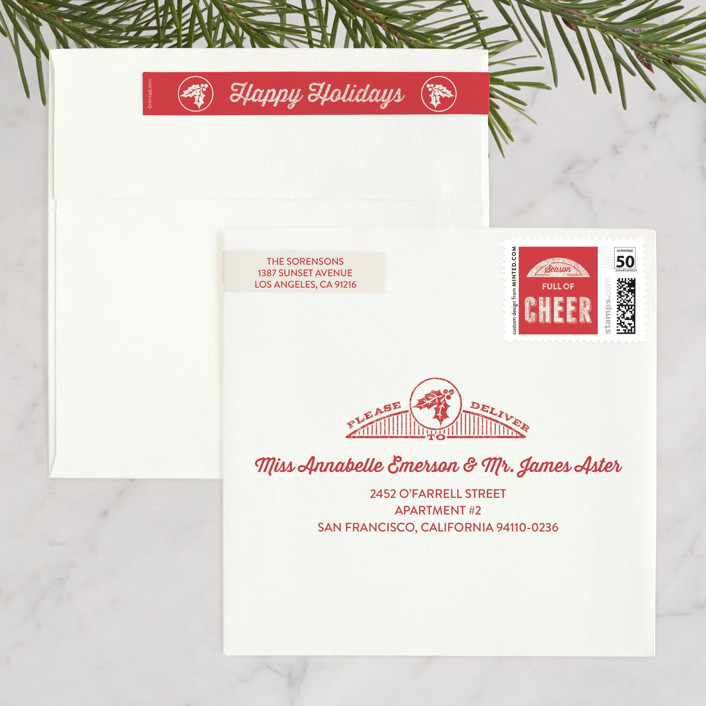 Cheer Stamp Holiday Ornament Cards by GeekInk Design | Minted