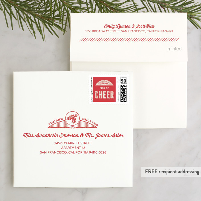 Cheer Stamp Holiday Ornament Cards by GeekInk Design | Minted