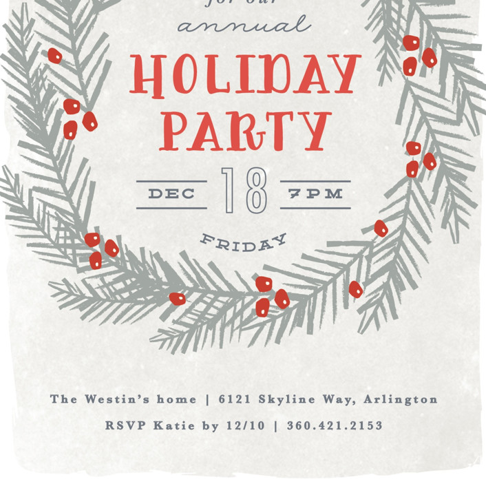 festive holiday wreath Holiday Party Invitations by Karidy Walker | Minted