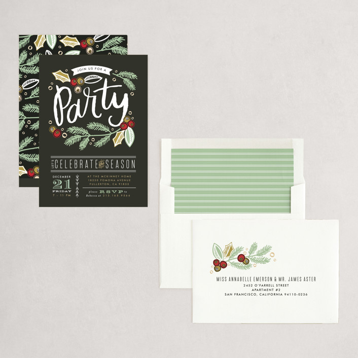 Party Pine Branches Holiday Party Invitations by Alethea and Ruth | Minted