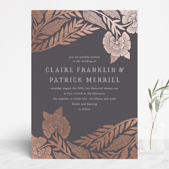 Block Printed Border Foil-Pressed Wedding Invitations by Katharine ...