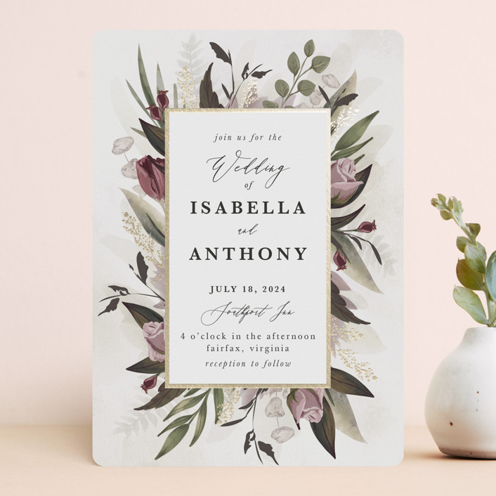 Roses Greenery Foil Pressed Wedding Invitations by Susan Moyal Minted