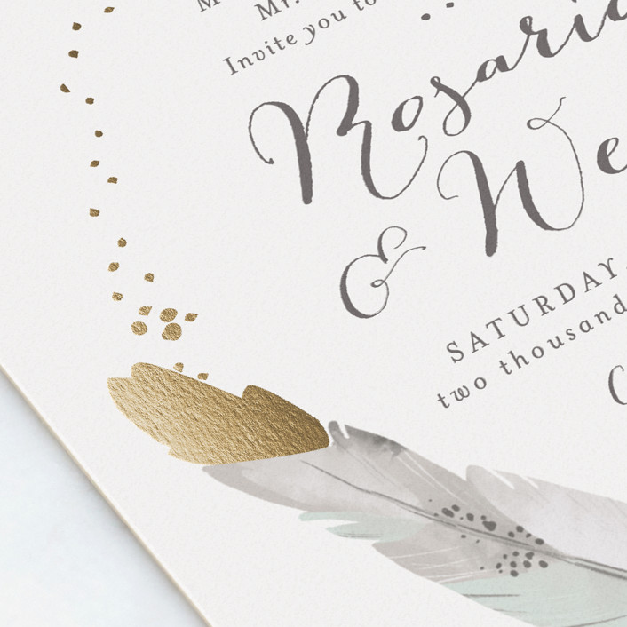 Dipped Feathers Foil-Pressed Wedding Invitations by Pistols | Minted