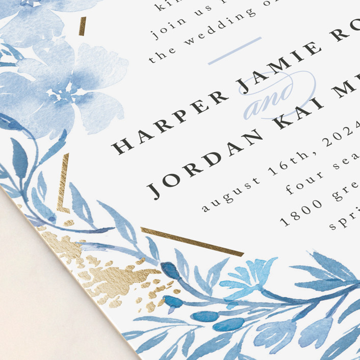 Poetic Blue Foil-Pressed Wedding Invitations by Qing Ji | Minted