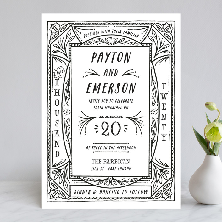 Ink Detailing Frame Wedding Invitations by Shiny Penny Studio | Minted