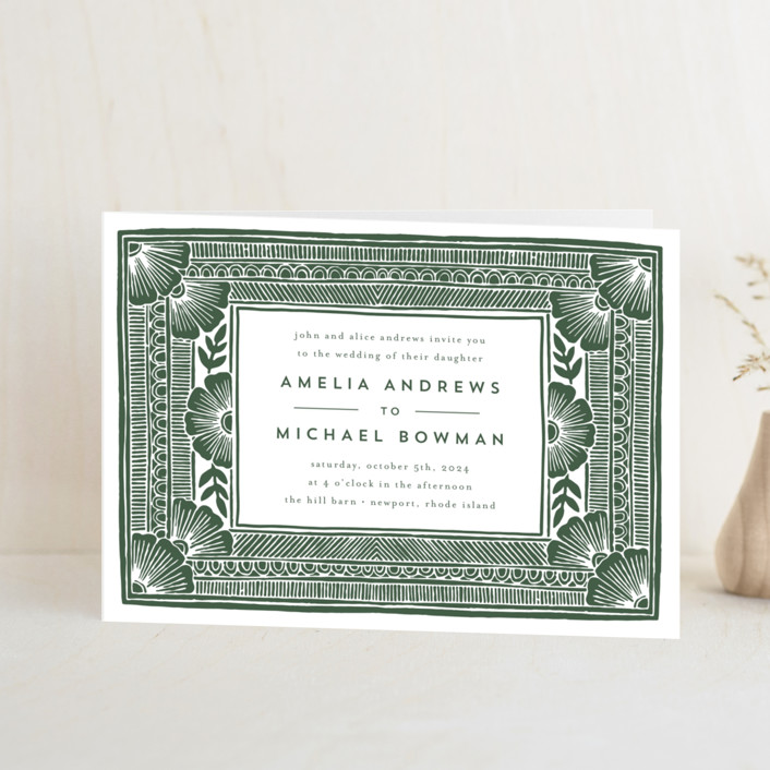 Block Print Frame Folded Petite Wedding Invitations by Katharine Watson | Minted