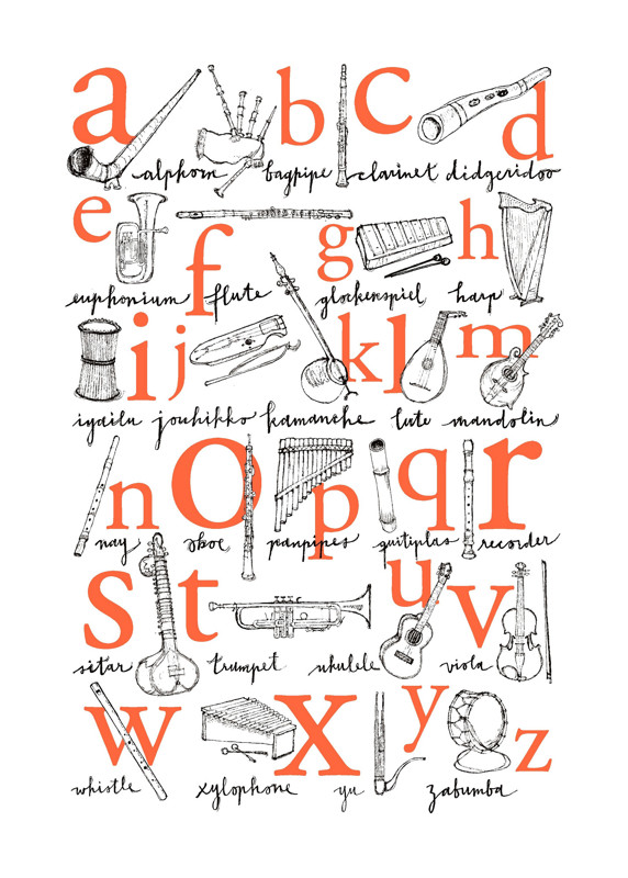ABC of Musical Instruments Wall Art Prints by Phoebe Schweizer West ...