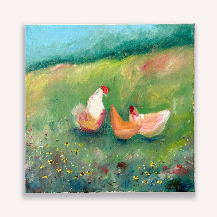 Three Hens Original Painting by Lindsay Megahed | Minted