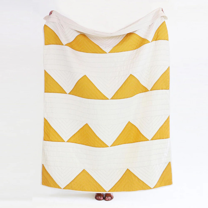 Triangle Quilt Throw - Mustard Blankets and Throws by Anchal | Minted