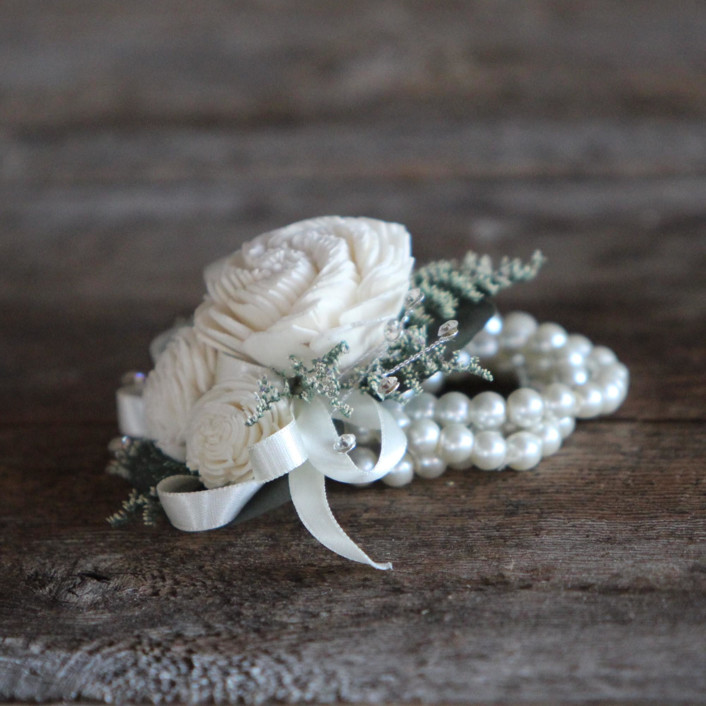 Traditional Faux Pearl Wristlet Corsage With Rhinestones Wrist