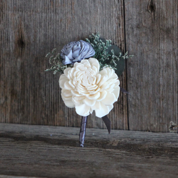 Traditional Boutonniere Pin On Boutonniere Ivory Steel Blue