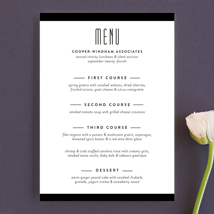 Black Tie Menu Cards by Jessica Williams | Minted