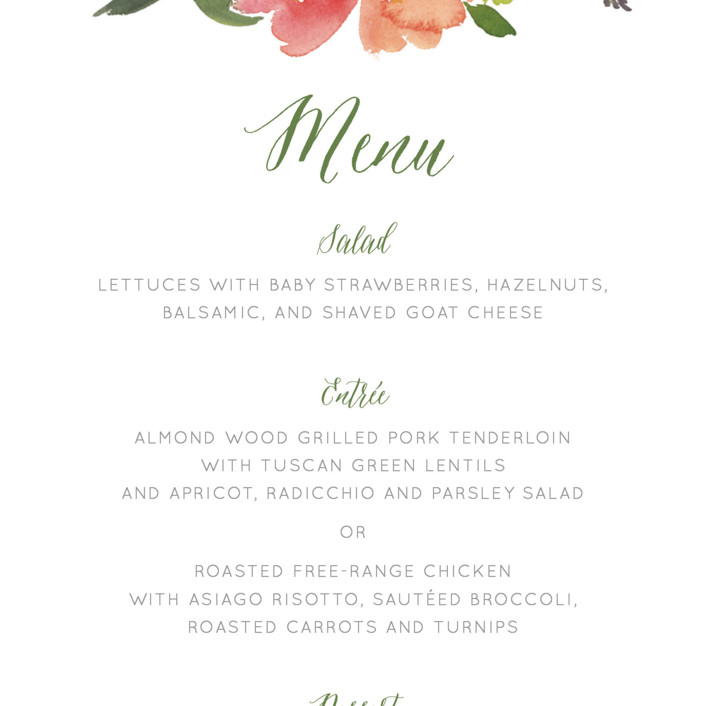 Watercolor Floral Menu Cards by Yao Cheng Design | Minted