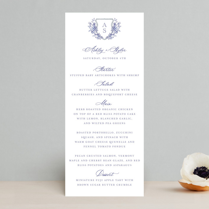 watercolor flowers crest Menus by Cass Loh | Minted