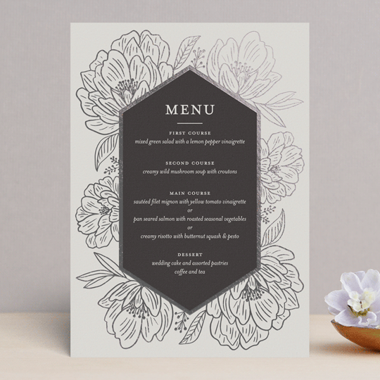 Posh Peonies Foil-Pressed Menus by Nicole Barreto | Minted