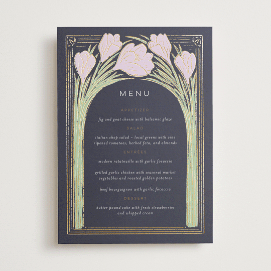 Deco Embossed Spring Florals Foil-Pressed Menus by Shiny Penny Studio ...