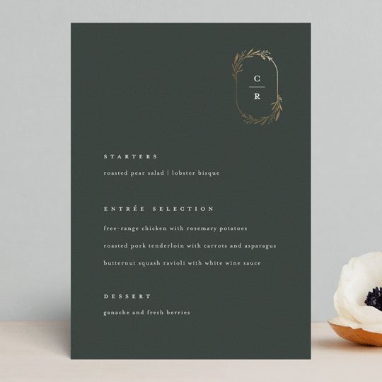 Oval Monogram Foil-Pressed Menus by Kelly Schmidt | Minted