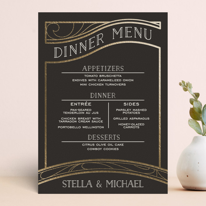 Antique Lines Foil-Pressed Menus by GeekInk Design | Minted