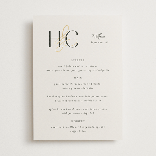HONOR Foil-Pressed Menus by Melanie Kosuge | Minted