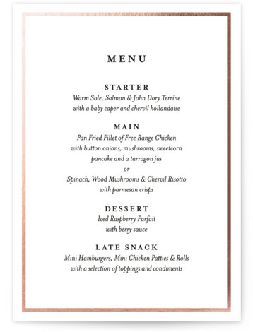 Forever Elegant Foil-Pressed Menus by Hooray Creative | Minted