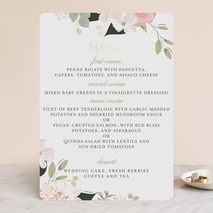 Petal Surround Foil-Pressed Menus by Susan Moyal | Minted