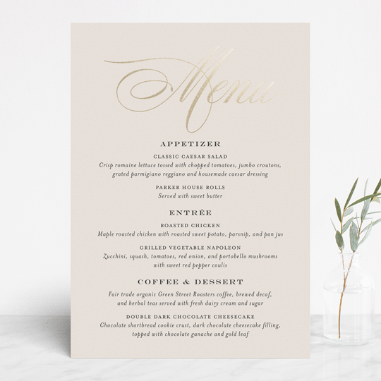 Cambridge Foil-Pressed Menus by Meagan Christensen | Minted