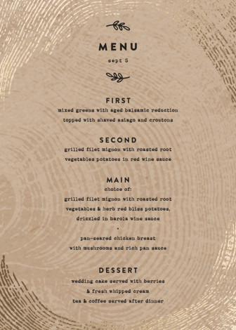 Ring Around Trees Foil-Pressed Menus by Ariel Rutland | Minted