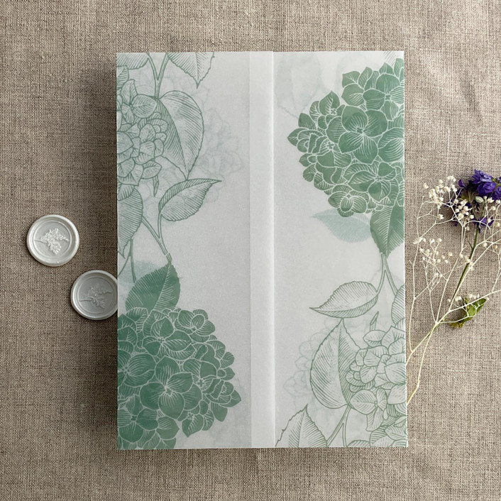 Sage Hydrangea floral printed vellum wrap for 5x7 card | pack of 10 ...