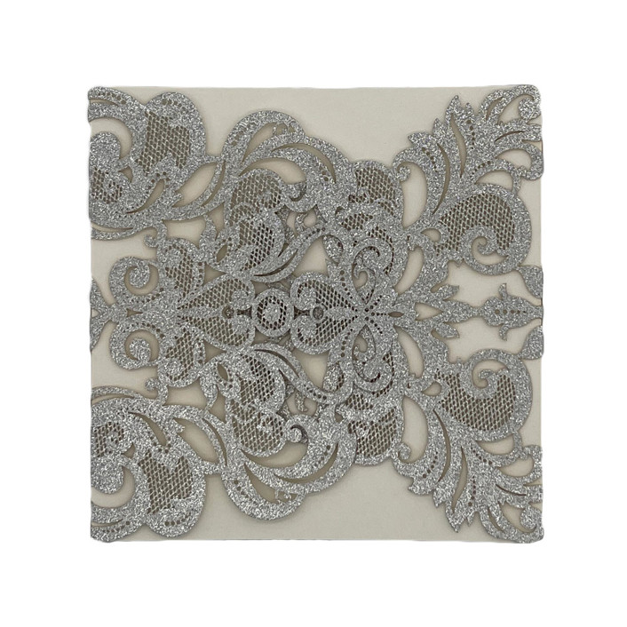 Qty of 50 Gorgeous Silver Glitter Lace Paper Laser Cut Invitation ...