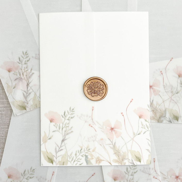 Neutral wildflowers vellum wraps for 5x7 invitations | Set of 10 ...