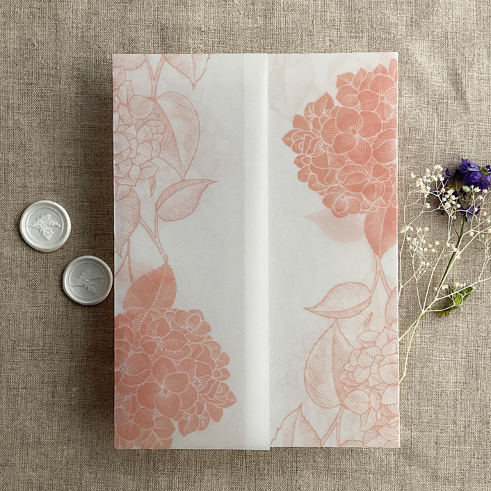 Blush Hydrangea floral printed vellum wrap for 5x7 card | pack of 10 ...