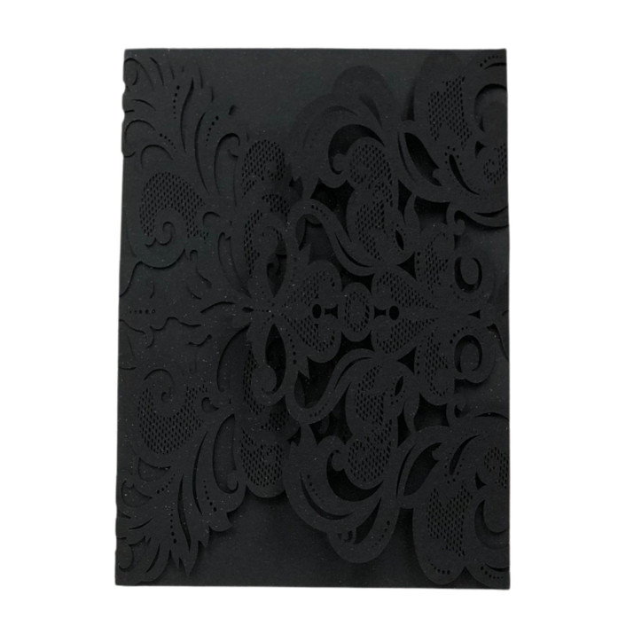 Qty of 50 Black Shimmer Graceful Lace Laser Cut Invitation Jackets and ...