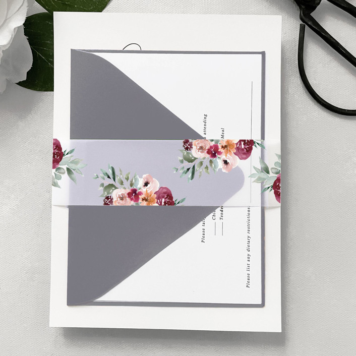 Blushingly Burgundy | 25 Pack of Floral Vellum Belly Bands Invitation ...