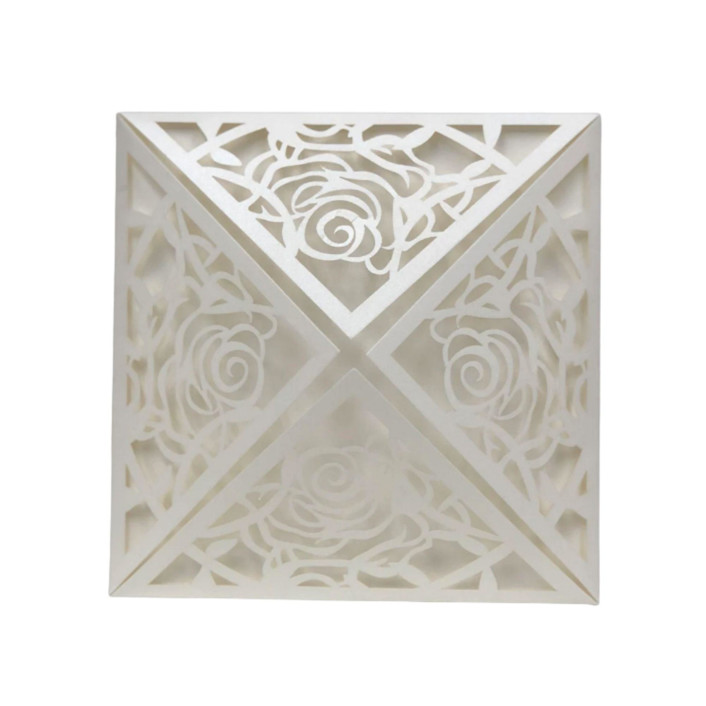 Qty of 50 Glamorous Ivory Shimmer Rose Laser Cut Invitation Jackets and ...