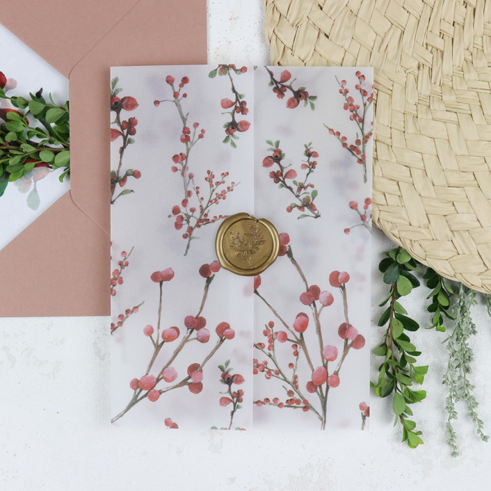 Holiday Red Berries Vellum Jackets | Size 5x7 | Set of 50 Invitation ...