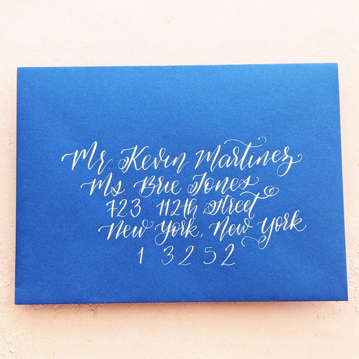 Custom Calligraphy Envelope Addressing - Royal Blue Envelope with White ...
