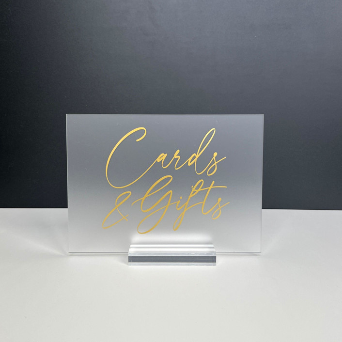 Frosted Acrylic Cards And Gifts Sign, Gold Lettering And Acrylic Base ...