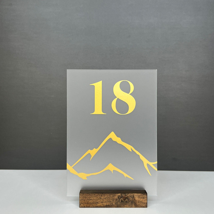Frosted Acrylic Mountain Table Number, With Gold Lettering and Walnut ...
