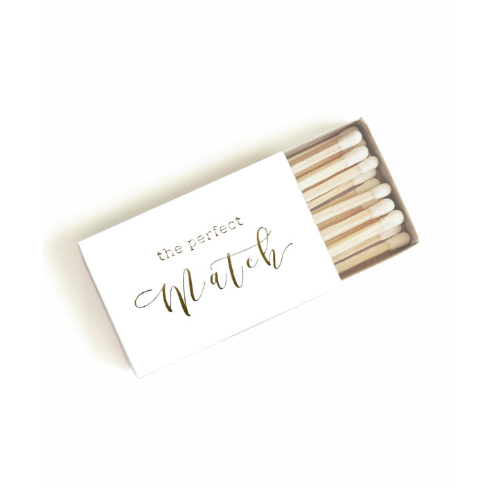 The Perfect Match Matchbox, Gold on White Favors by Jessica Cunningham ...